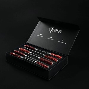 Stunning 8-piece Crimson Red Kitchen Knife Set With Damascus Pattern ...
