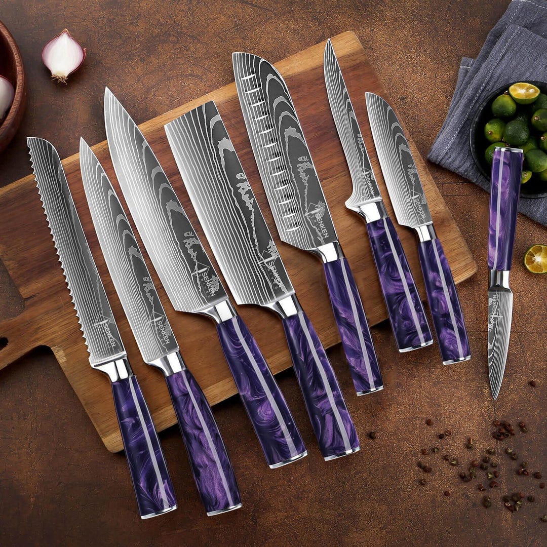 Beautifully Crafted Purple Resin Kitchen Knife Set - 8 Piece High ...