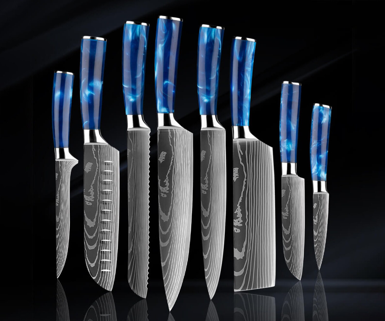 Stunning 8-piece Japanese Kitchen Knife Set With Damascus - Etsy