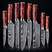 Stunning 8-piece Crimson Red Kitchen Knife Set With Damascus Pattern ...