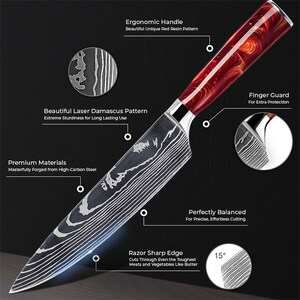 Stunning 8-piece Crimson Red Kitchen Knife Set With Damascus Pattern ...