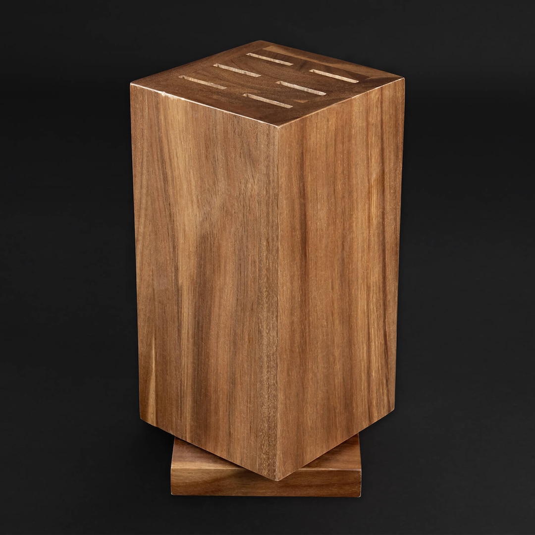 Rotating Magnetic Knife Block With Steak Knife Slots - Acacia Hardwood ...