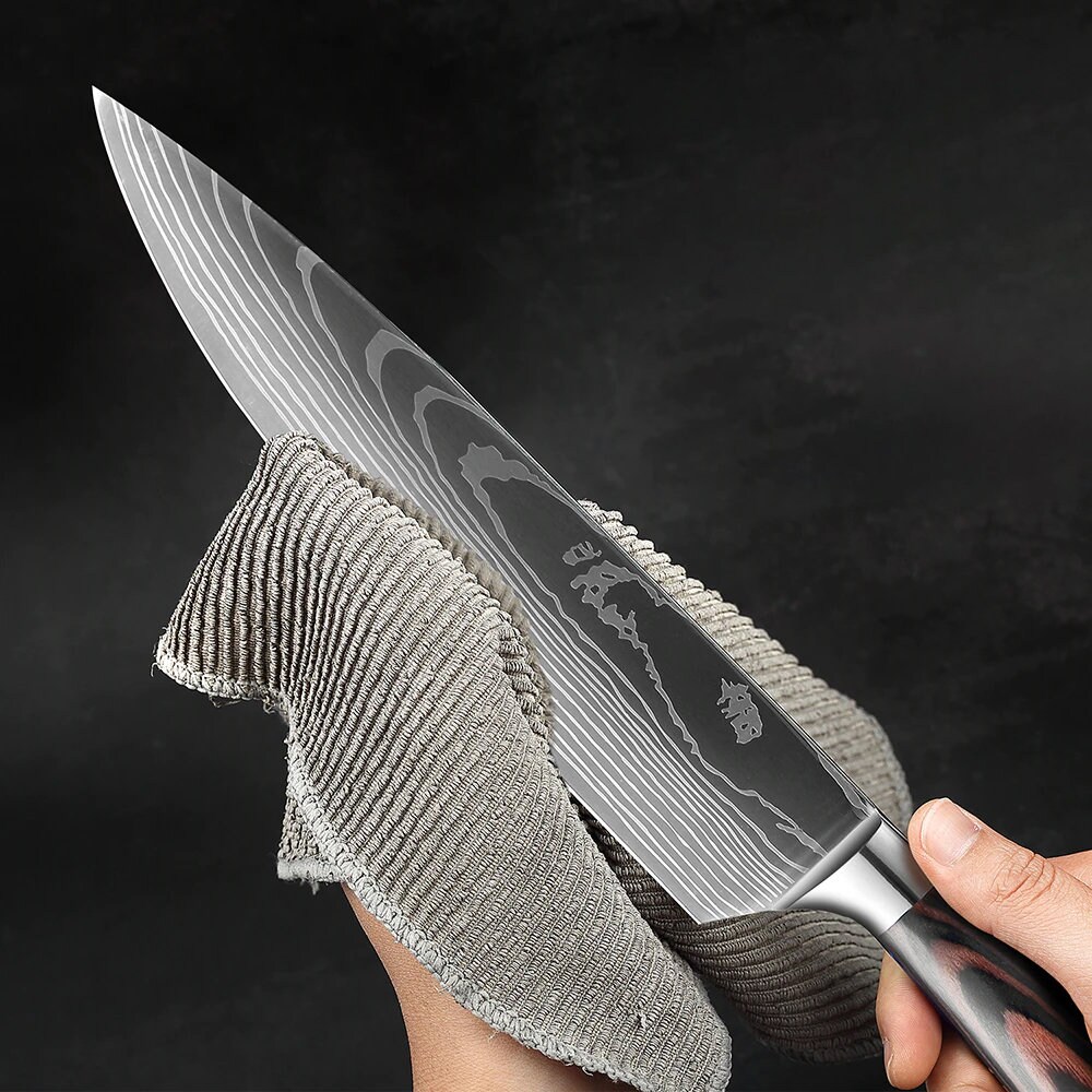 Complete 8-piece Kitchen Knife Set With Damascus Pattern - Etsy