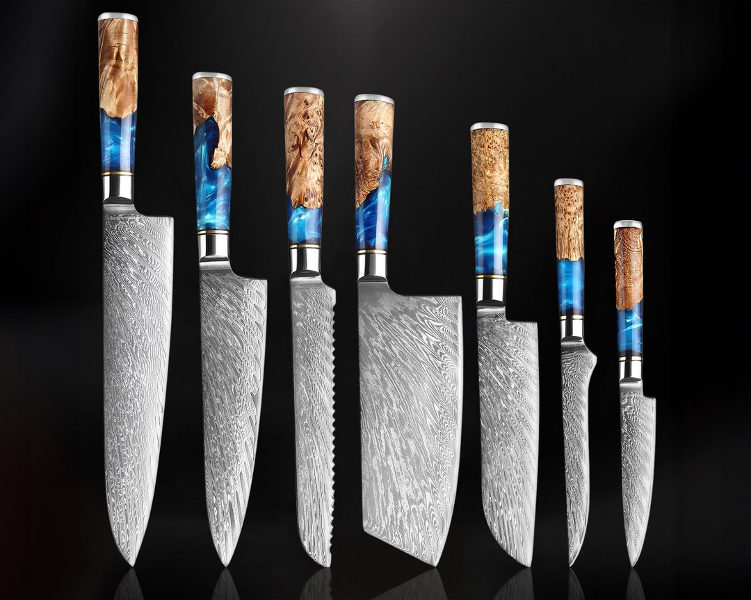 67-layer Damascus Steel Kitchen Knife Set 7-piece Japanese Chef Knife ...