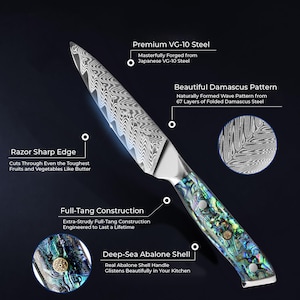 Damascus Steel Paring Knife With Real Abalone Shell Handle - 67-layer ...