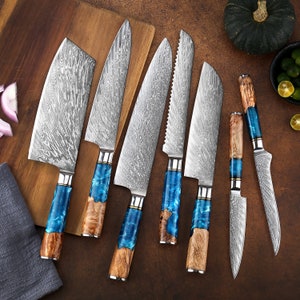 67-layer Damascus Steel Kitchen Knife Set 7-piece Japanese Chef Knife ...