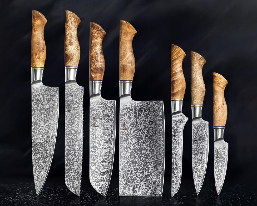 67-layer Damascus Steel Kitchen Knife Set With Natural Sycamore Wood ...