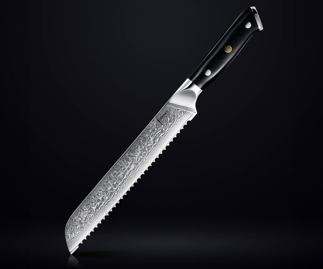 Damascus Bread Knife - "shogun" Series Serrated Knife - 67 Layer ...