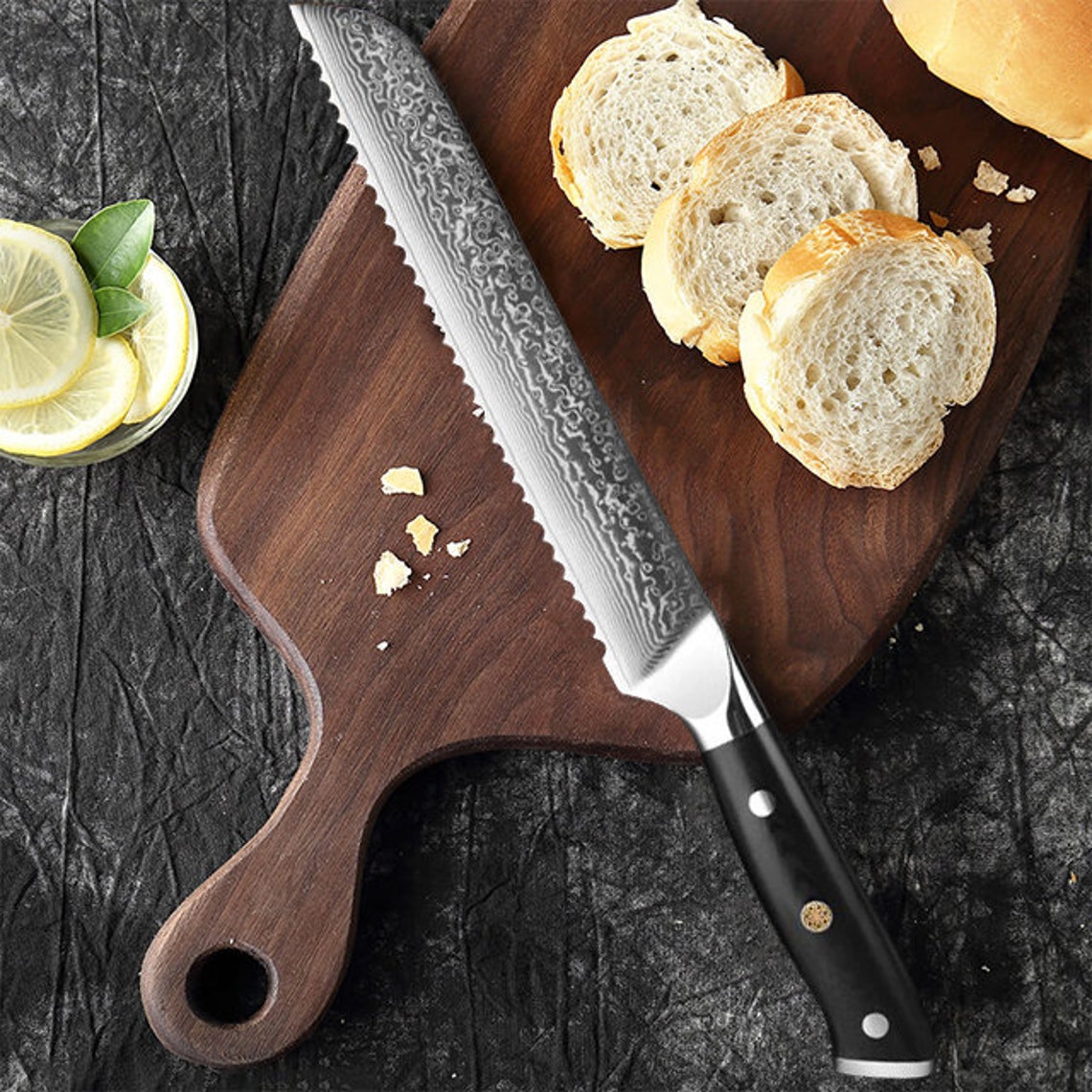 Damascus Bread Knife shogun Series Serrated - Etsy