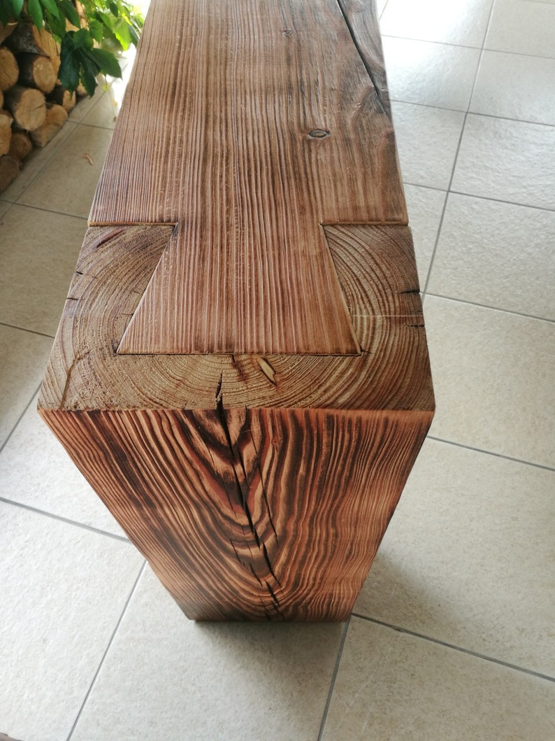 Console Table Made of Old Solid Wood Beams Joined in Dovetail. Rustic ...
