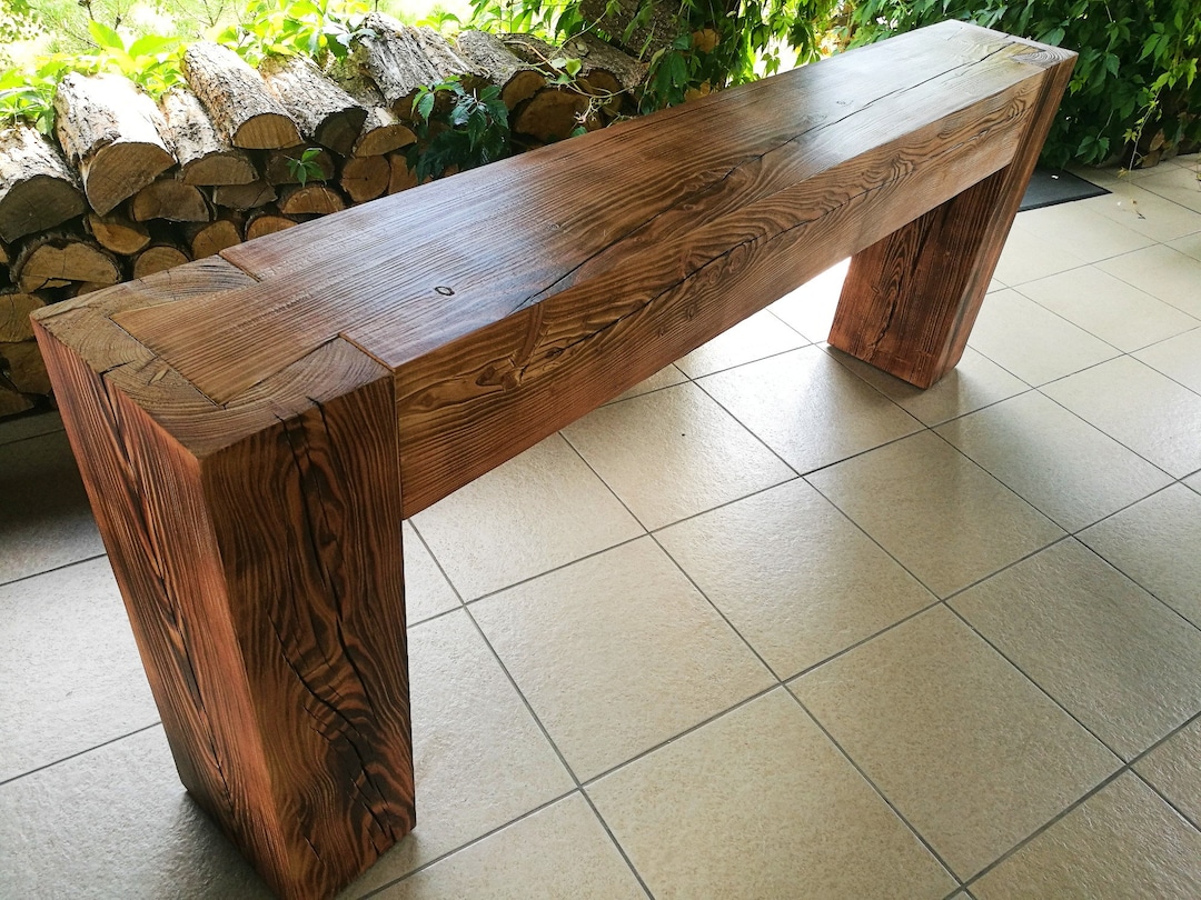 Console Table Made of Old Solid Wood Beams Joined in Dovetail. Rustic ...