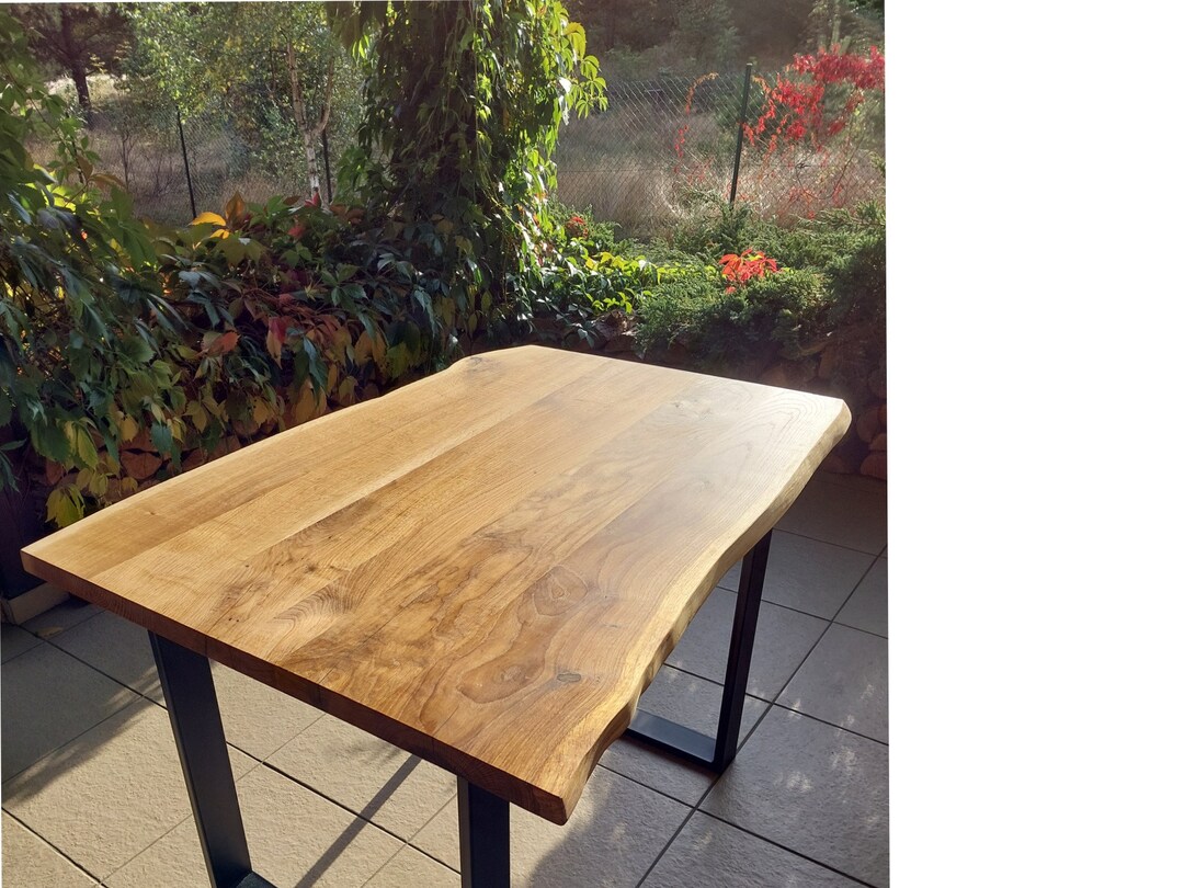 Dining Table Made of Solid Oak Wood.table for Home and Apartment. Steel ...