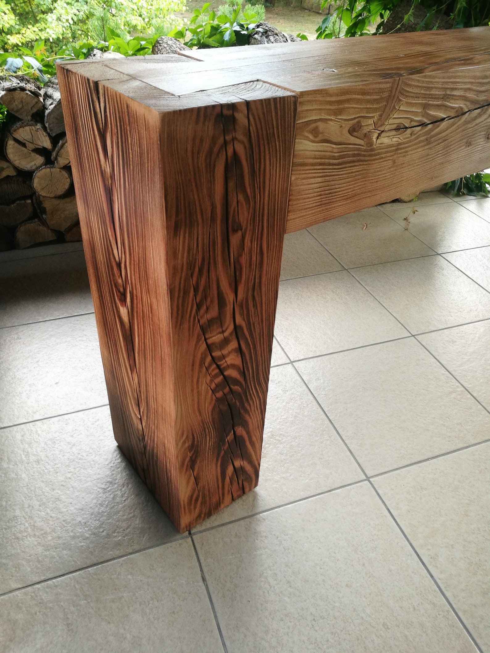 Console Table Made of Old Solid Wood Beams Joined in Dovetail. Rustic ...