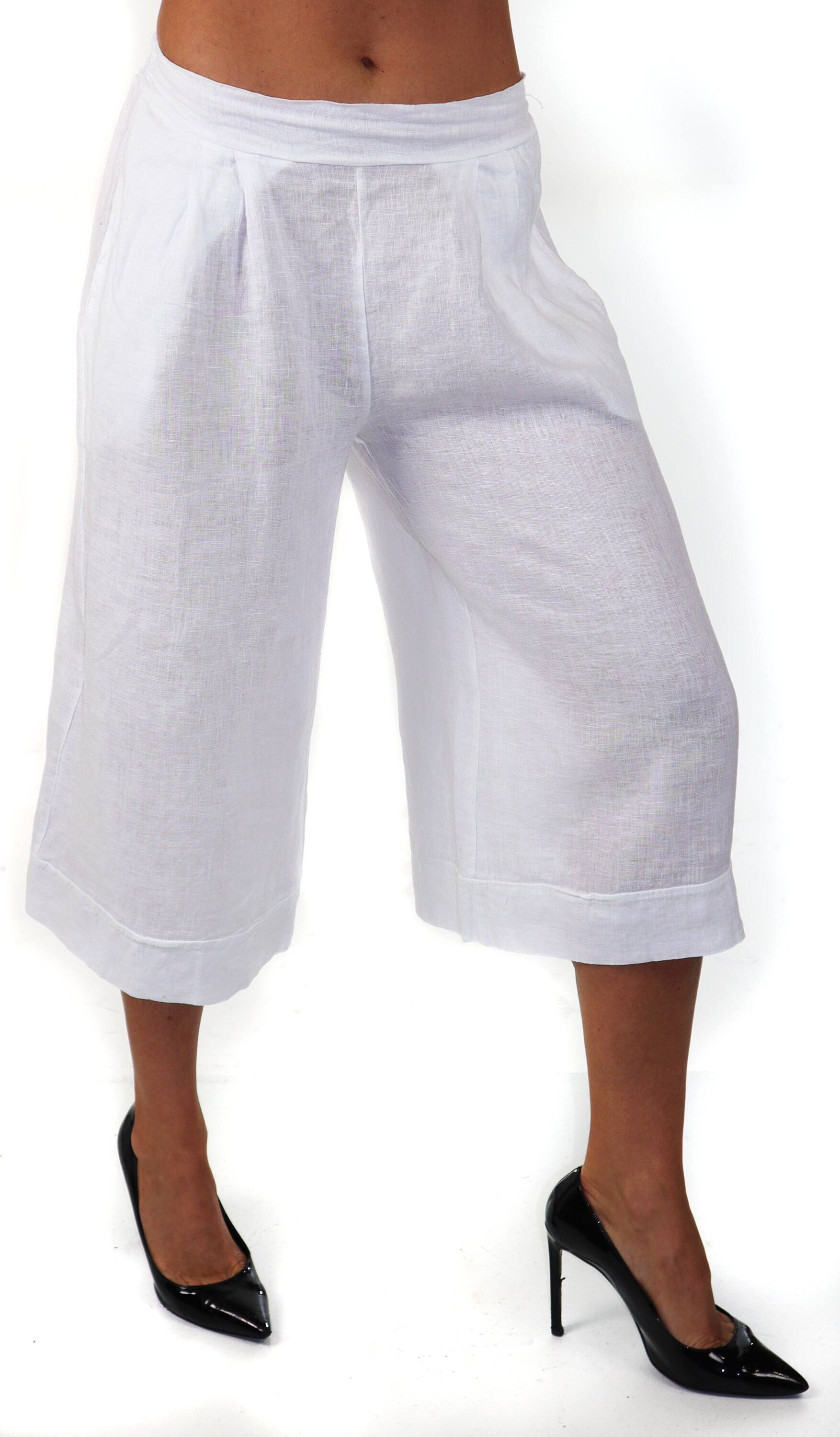 Washed and Soft Pure Linen Wide Capri Pants, Linen Capri Pants, Women ...