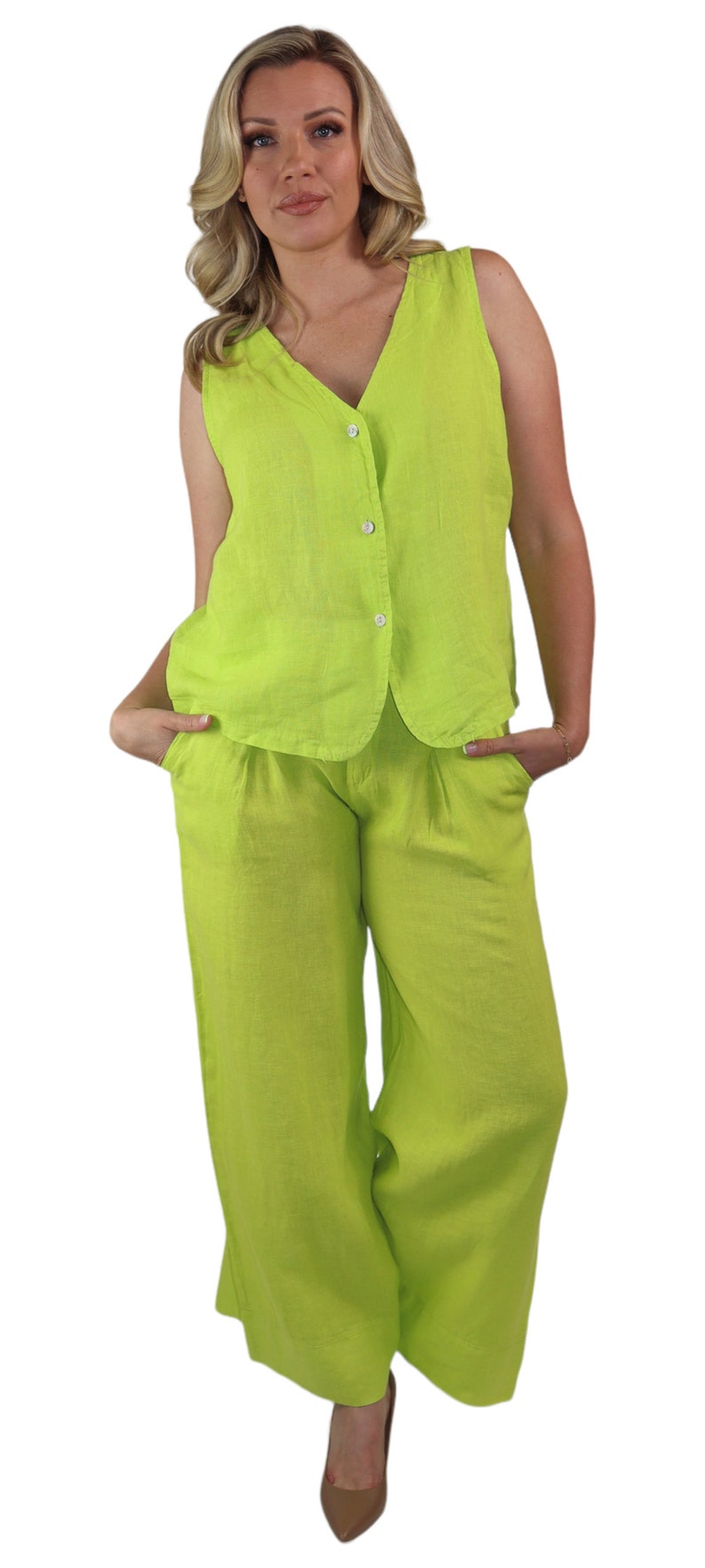 Washed Linen 2 PC Pant Set, Linen Wide Leg Pant Set, Linen Women Pants ...