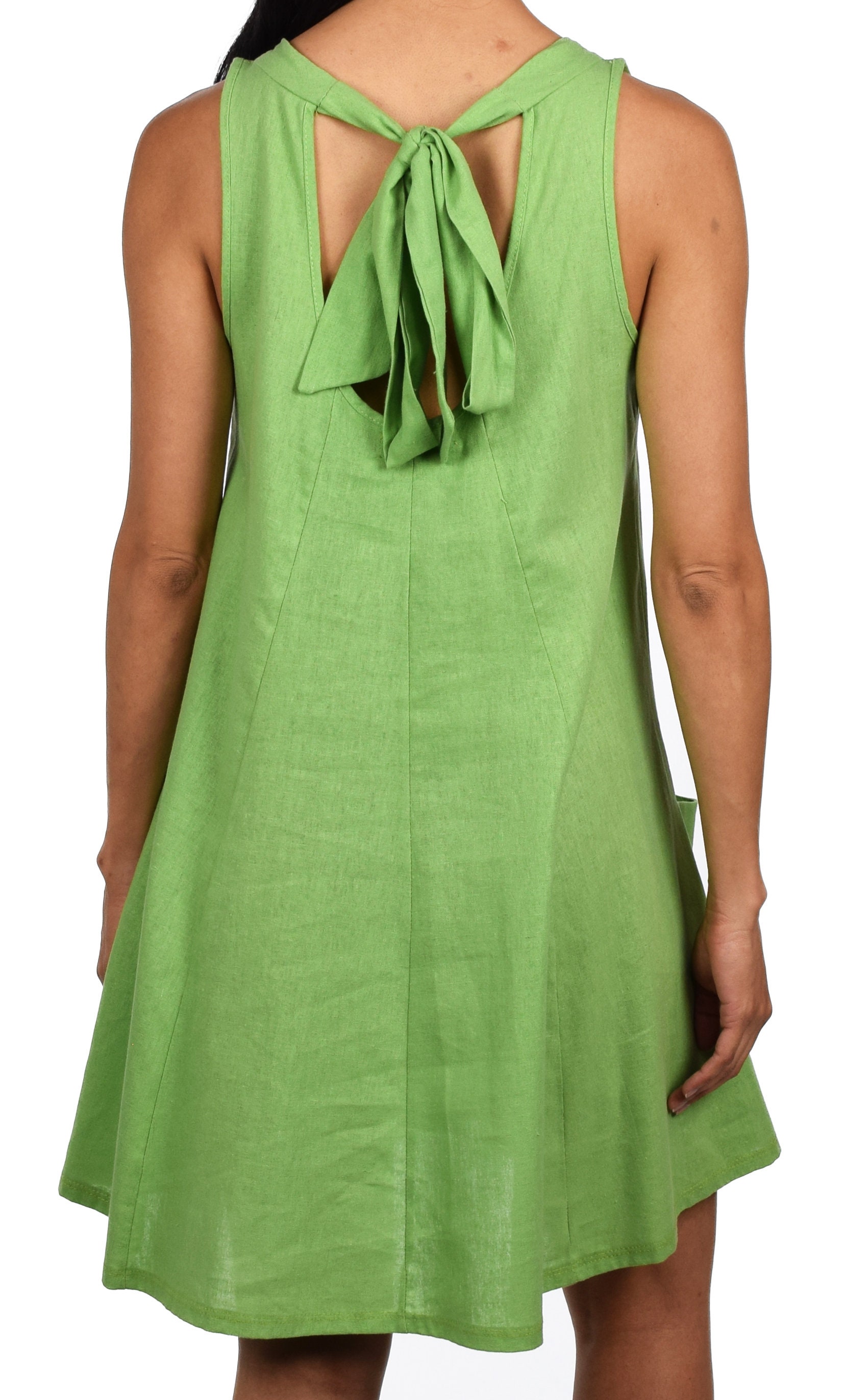 Sleeveless Linen Dress Linen Midi Dress Linen Tieback Dress Plus