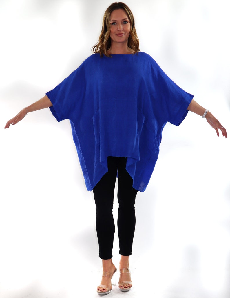 Plus Size Washed Linen Tunic, Boxy Pocket Top - Etsy