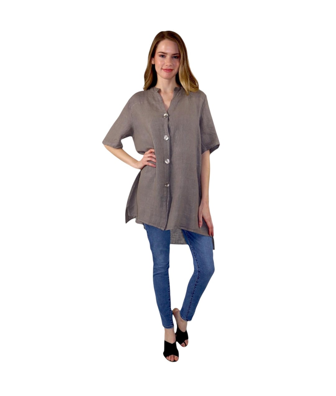 Washed Linen Tunic, Relaxed Fit Hi Low Top, Button Closure - Etsy