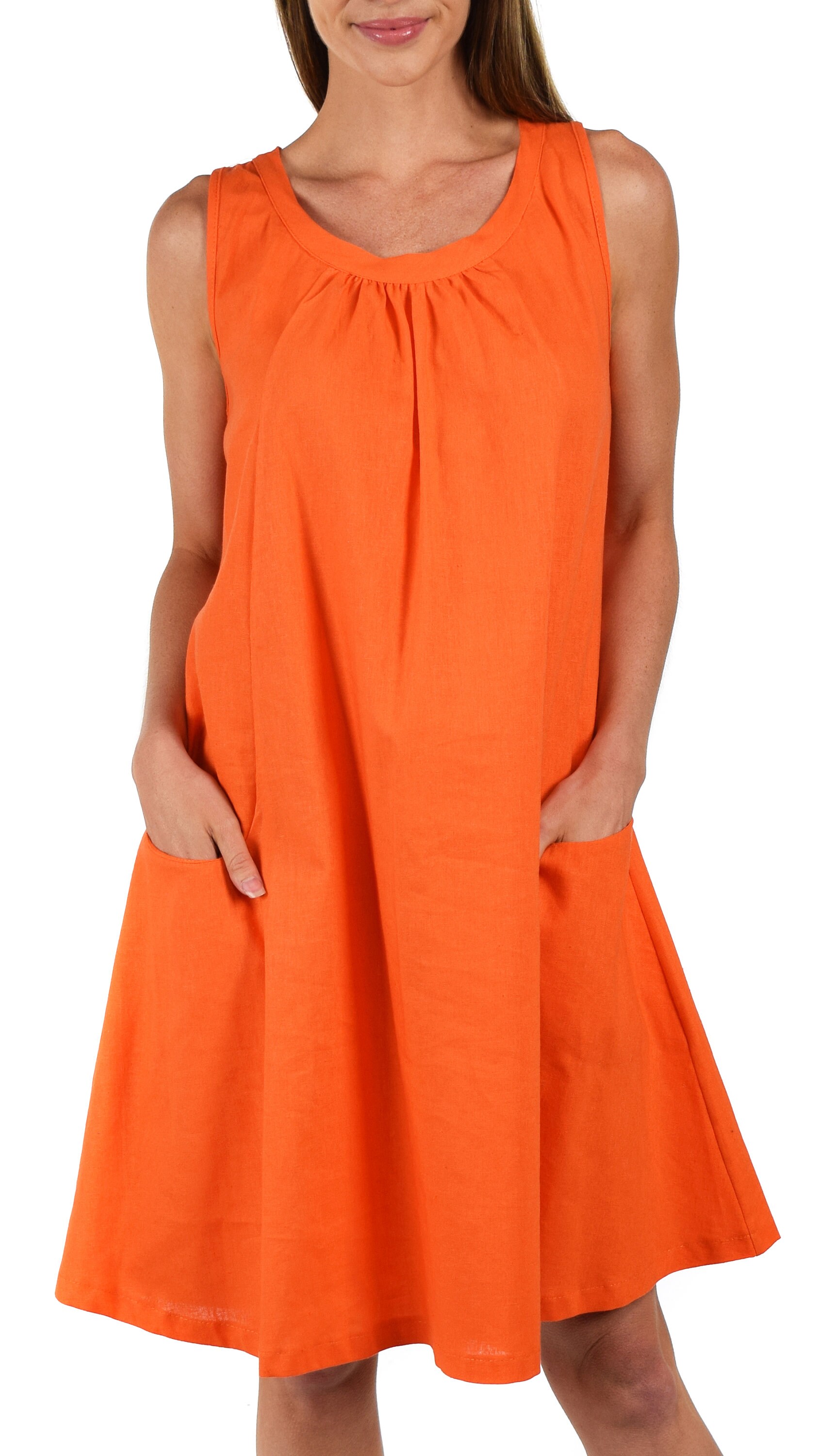 Sleeveless Linen Dress Linen Midi Dress Linen Tieback Dress Plus