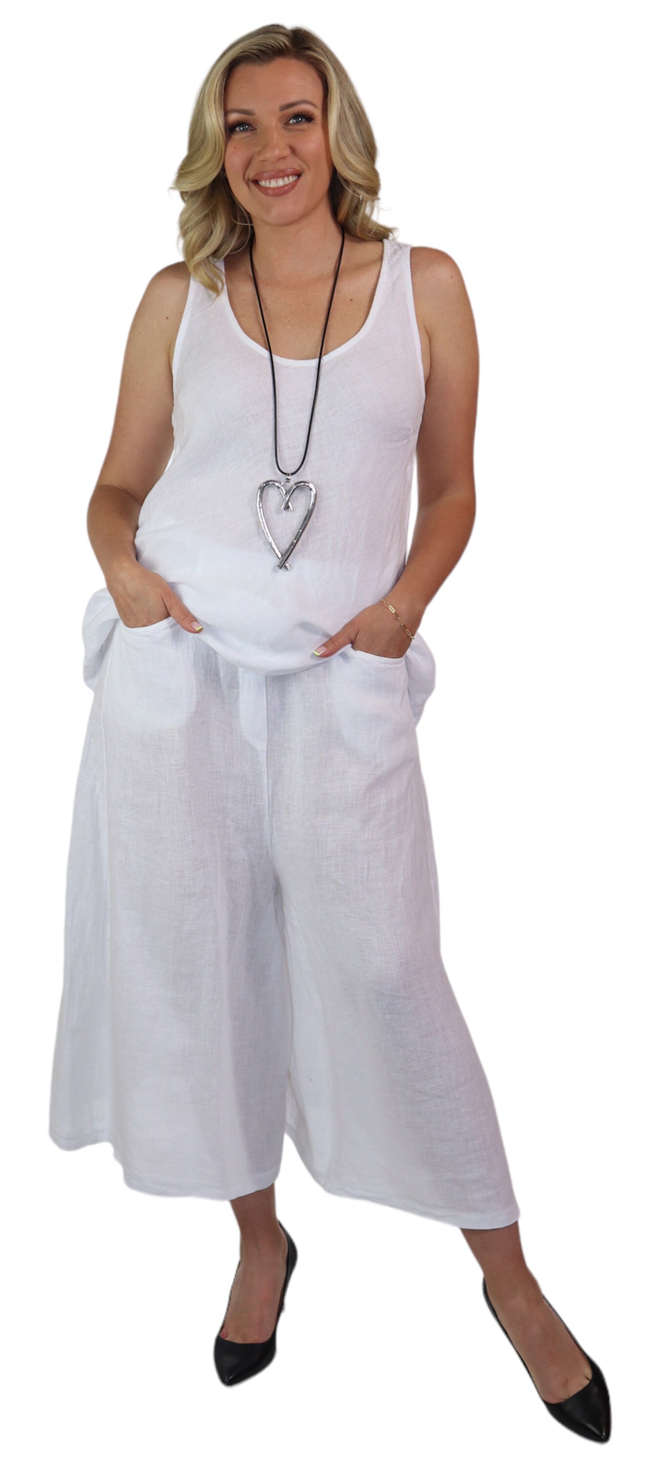 2 PC. Linen Culotte Pant Set, Linen Wide Leg Crop Pant Set, Linen Women ...