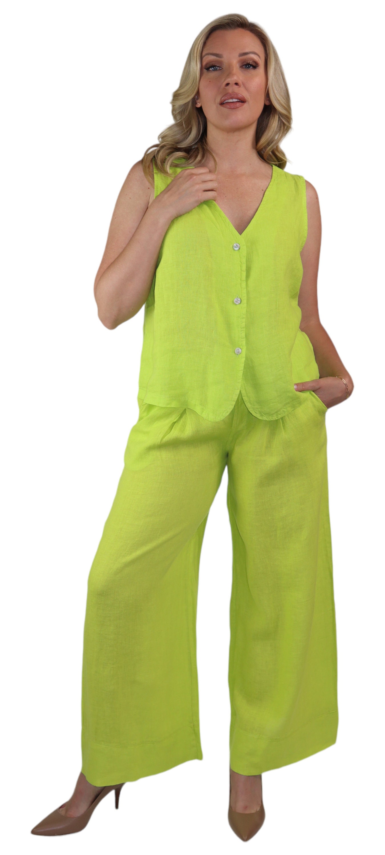 Washed Linen 2 PC Pant Set, Linen Wide Leg Pant Set, Linen Women Pants ...