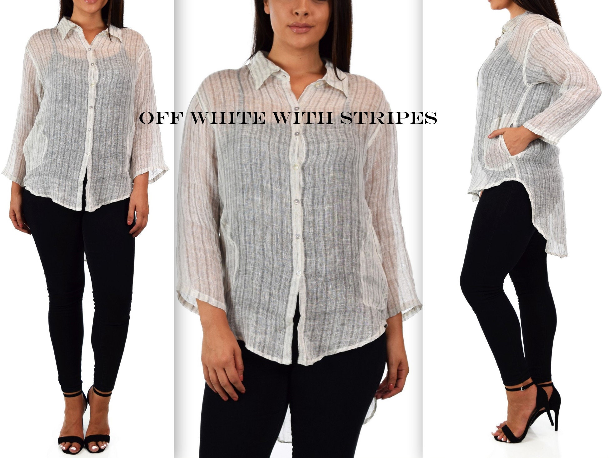 Linen Gauze Buttoned Shirt, Linen Blouse, Hi Low Linen Gauze Shirt ...