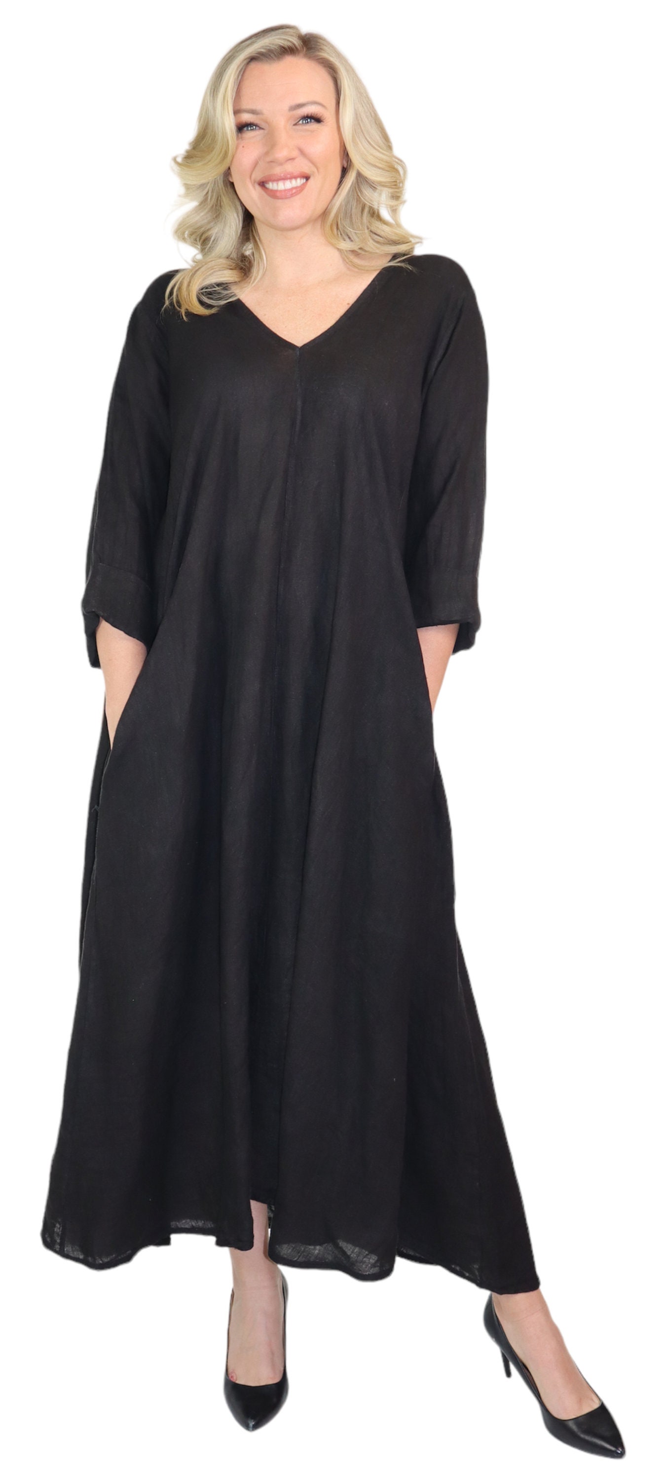 Plus Size Linen Maxi Dress, Loose Fit Swing Dress With Pockets - Etsy