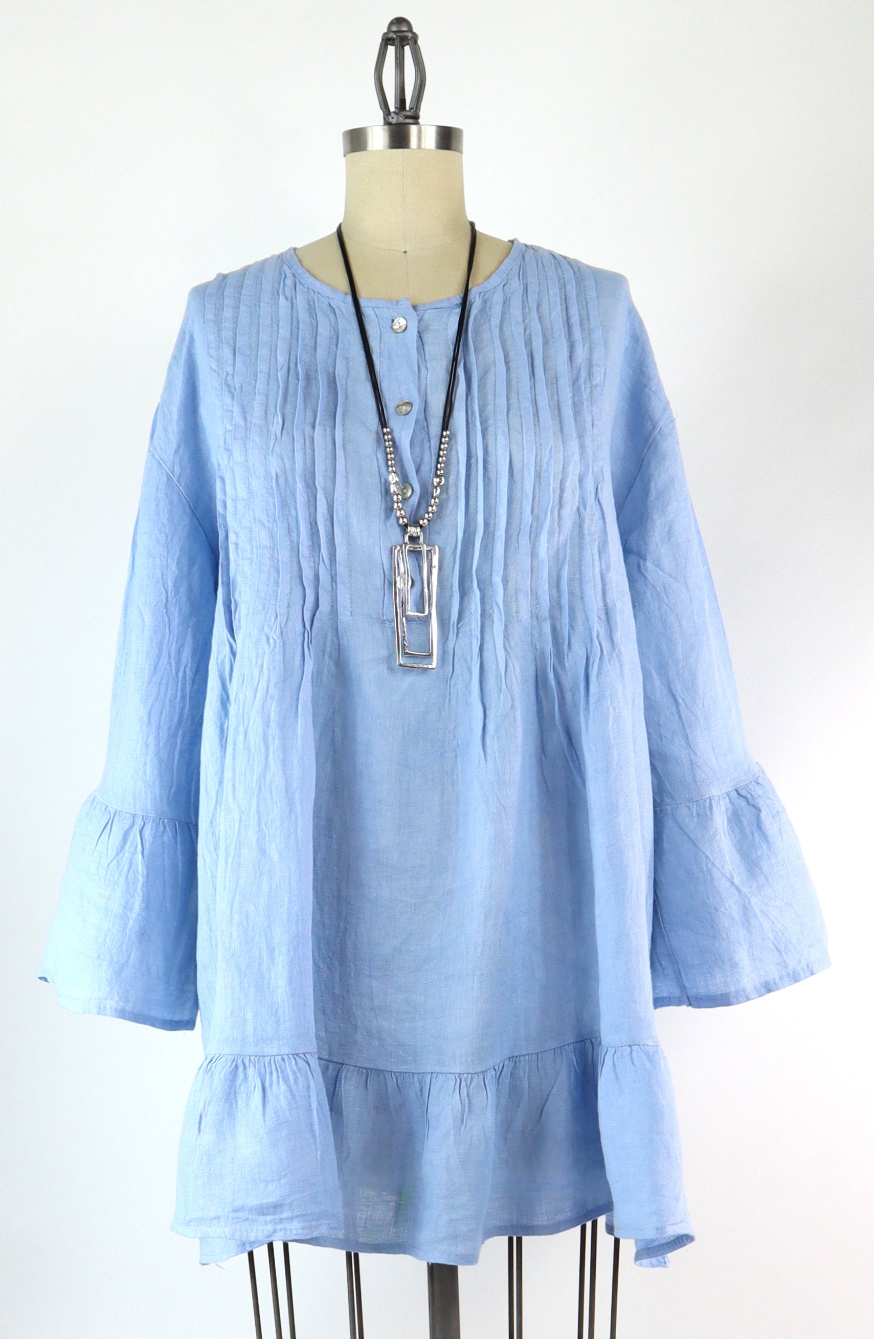 Linen Boho Tunic, Tiered Linen Plus Size Tunic, Women Linen Plus Size ...