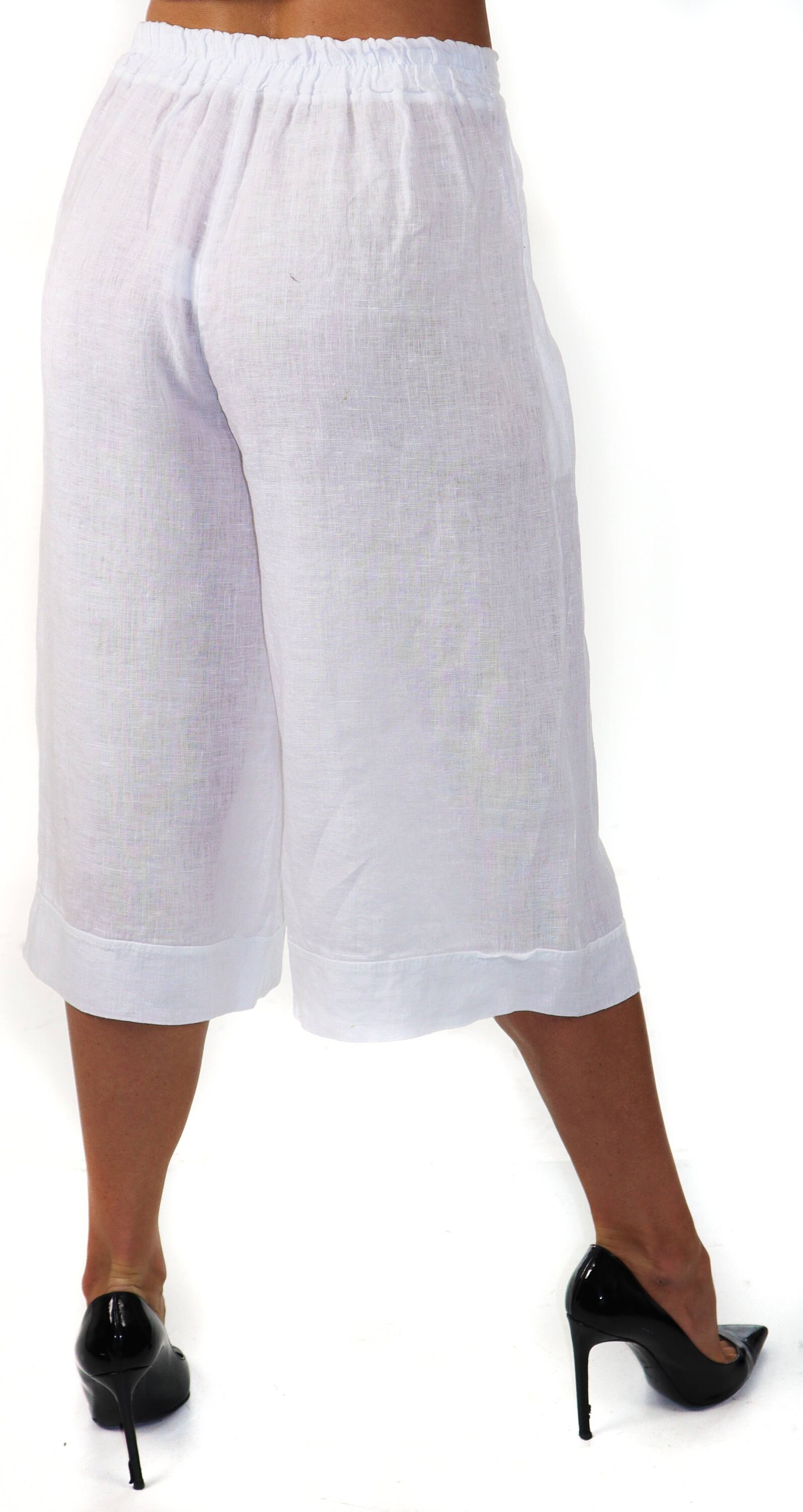 Washed and Soft Pure Linen Wide Capri Pants, Linen Capri Pants, Women ...