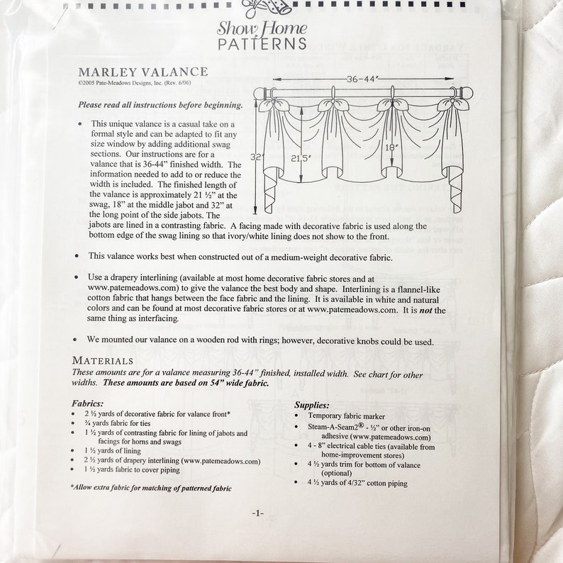 Show Home Patterns - Dana Valance - Pate Meadows Designs - UNCUT - Etsy