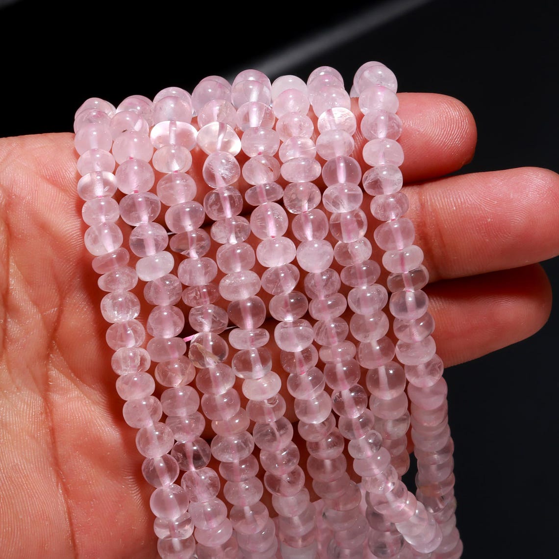Rose Quartz Smooth Rondelle Natural Rose Quartz 6-7 MM Pink Rose Quartz ...