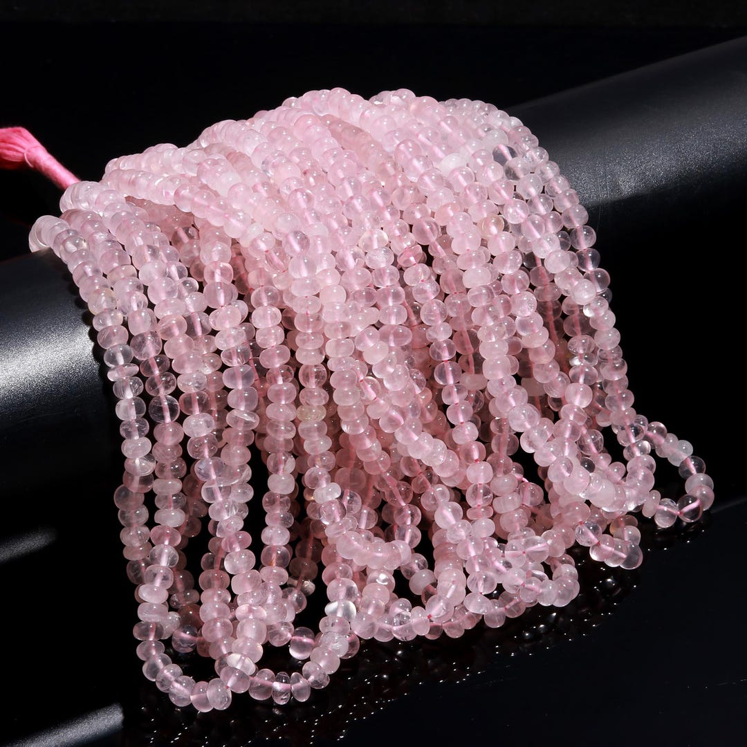 Rose Quartz Smooth Rondelle Natural Rose Quartz 6-7 MM Pink Rose Quartz ...