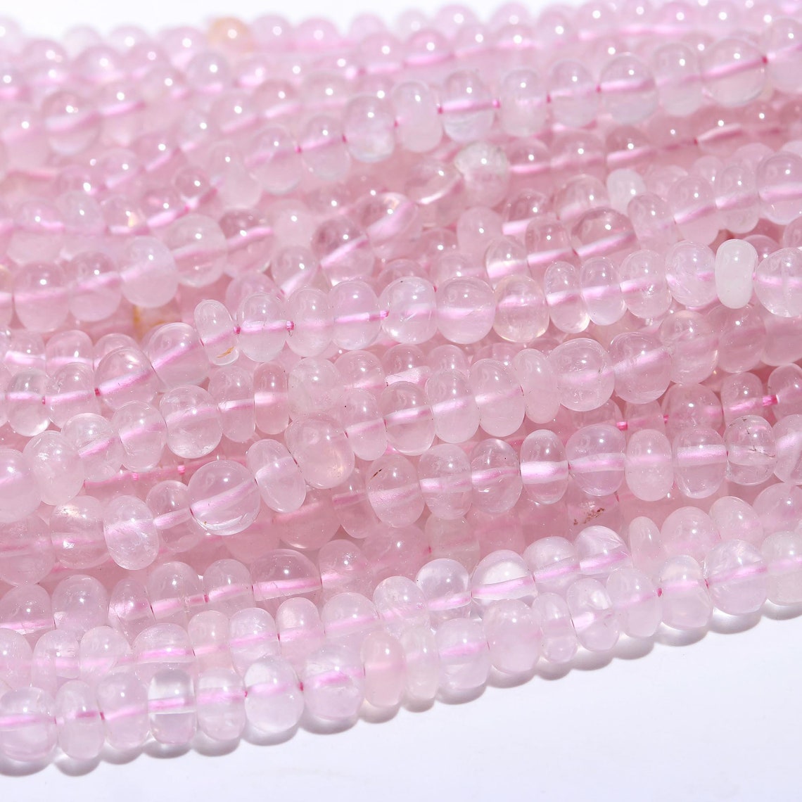 Rose Quartz Smooth Rondelle Natural Rose Quartz 6-7 MM Pink Rose Quartz ...