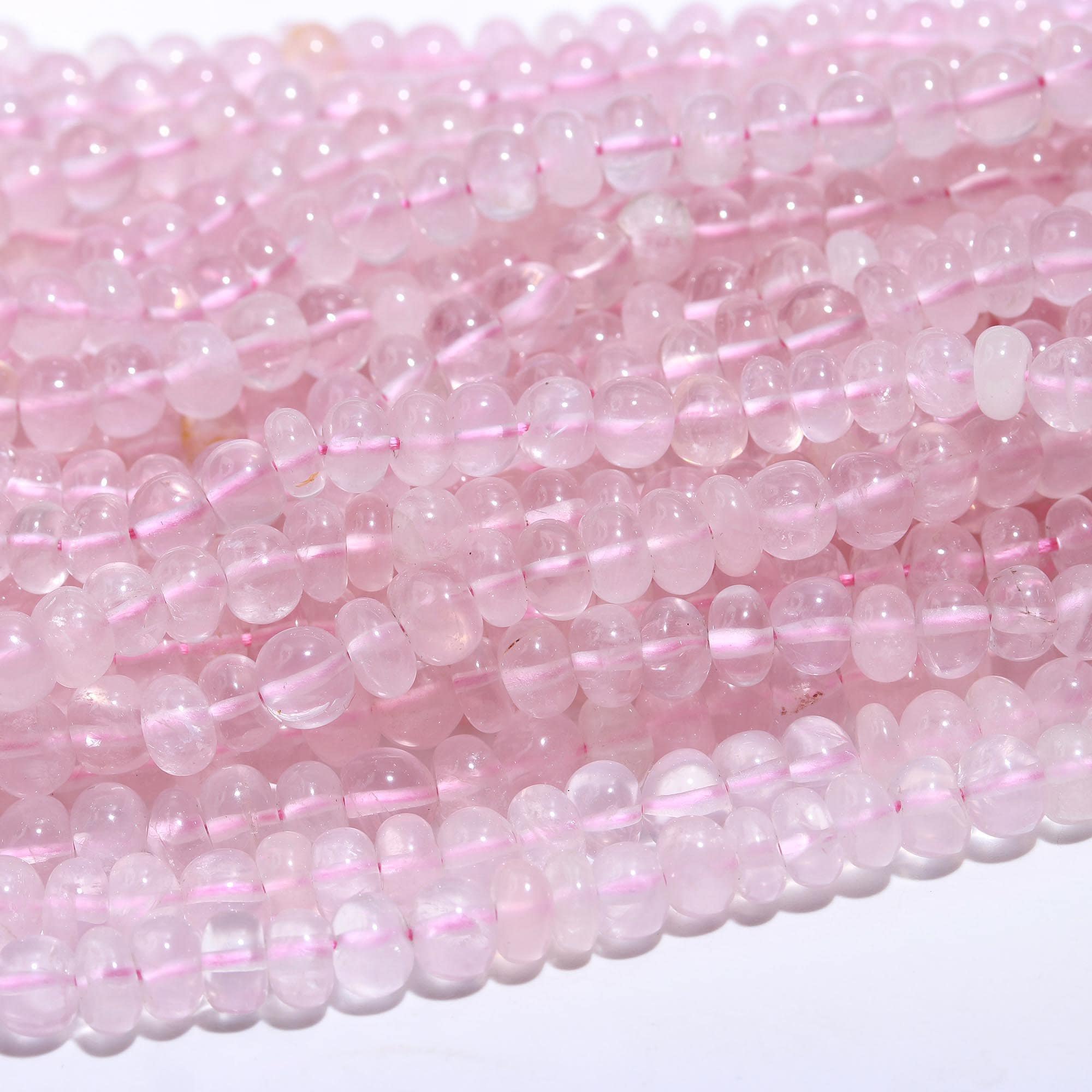 Rose Quartz Smooth Rondelle Natural Rose Quartz 6-7 MM Pink Rose Quartz ...