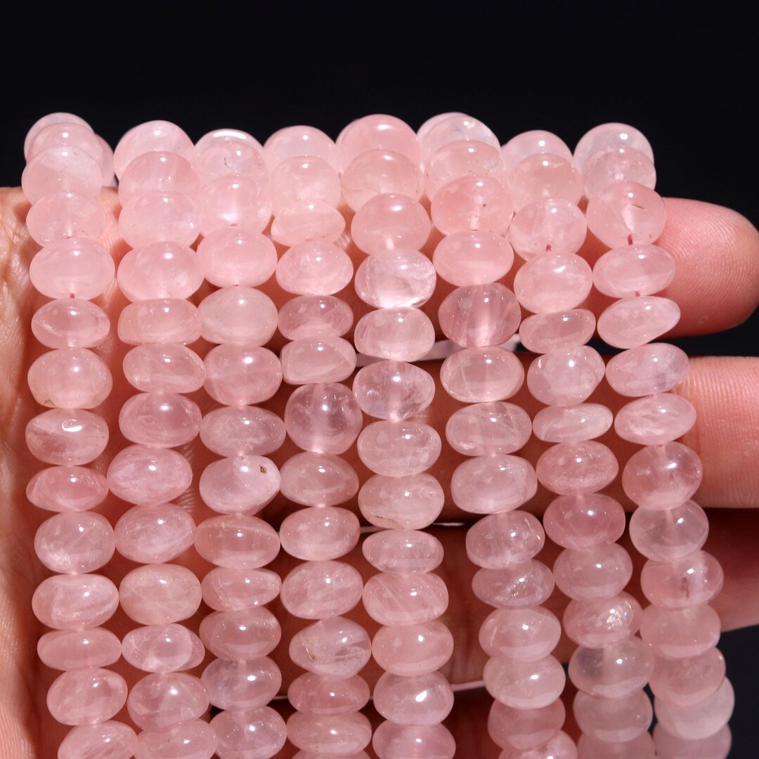 Rose Quartz Smooth Rondelle Natural Rose Quartz 8 MM -11 MM Pink Rose ...