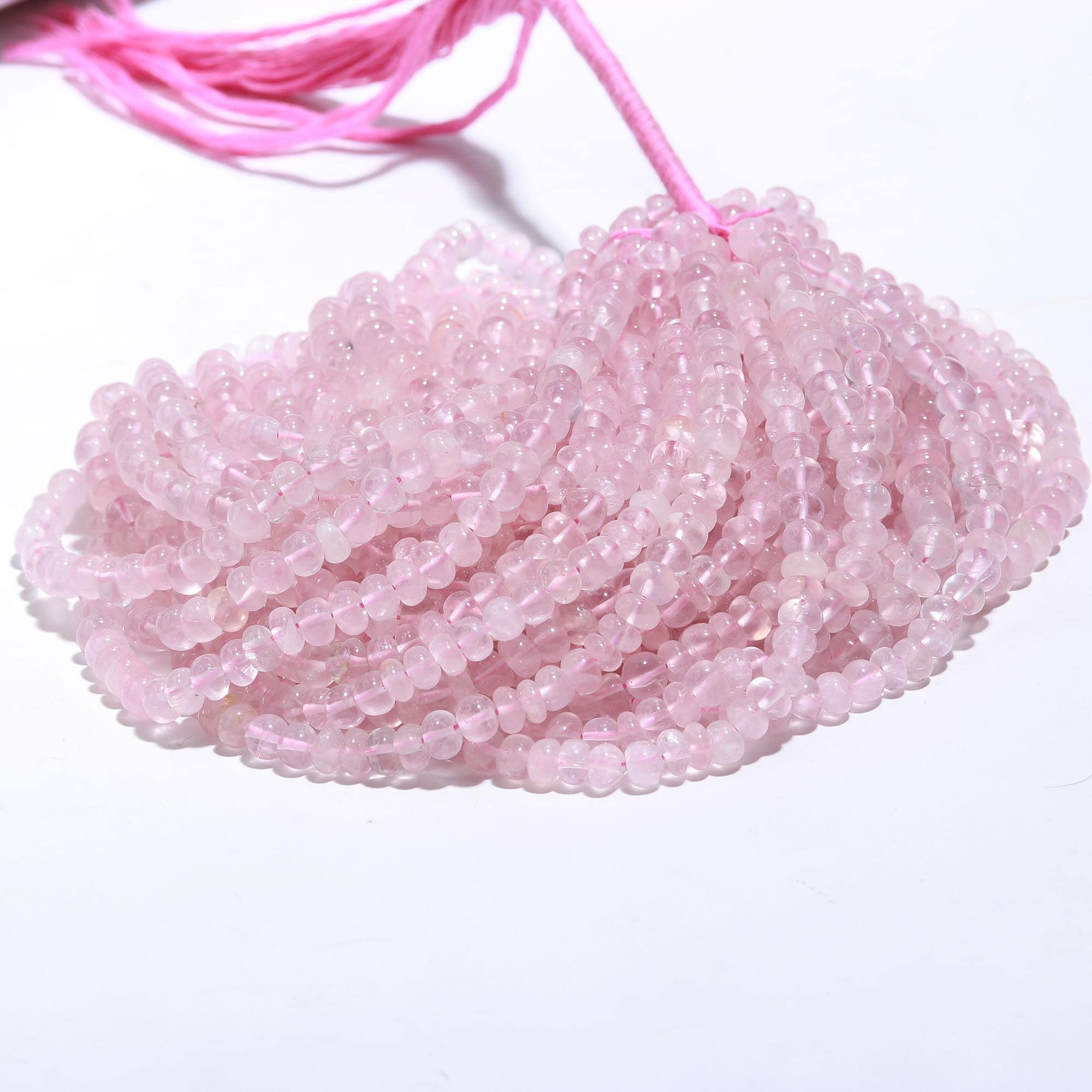 Rose Quartz Smooth Rondelle Natural Rose Quartz 6-7 MM Pink Rose Quartz ...