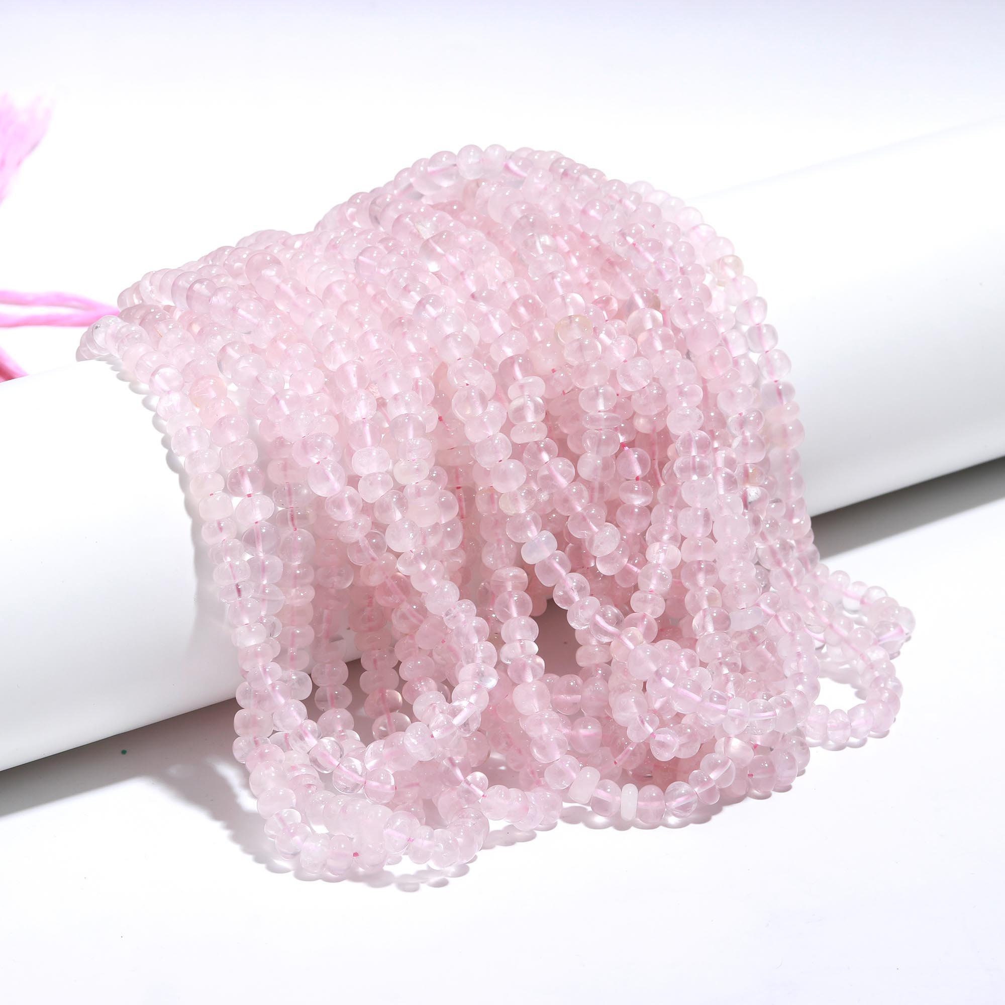 Rose Quartz Smooth Rondelle Natural Rose Quartz 6-7 MM Pink Rose Quartz ...