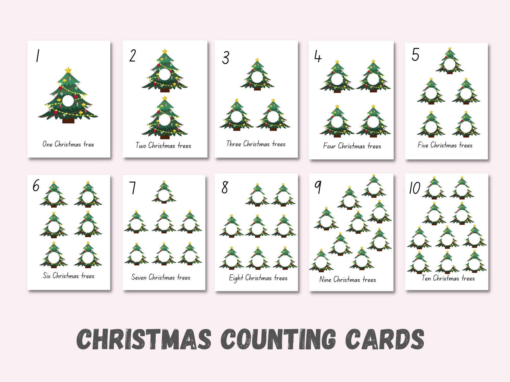 Toys & Games Christmas tree counting cards 1-10 Montessori printable ...