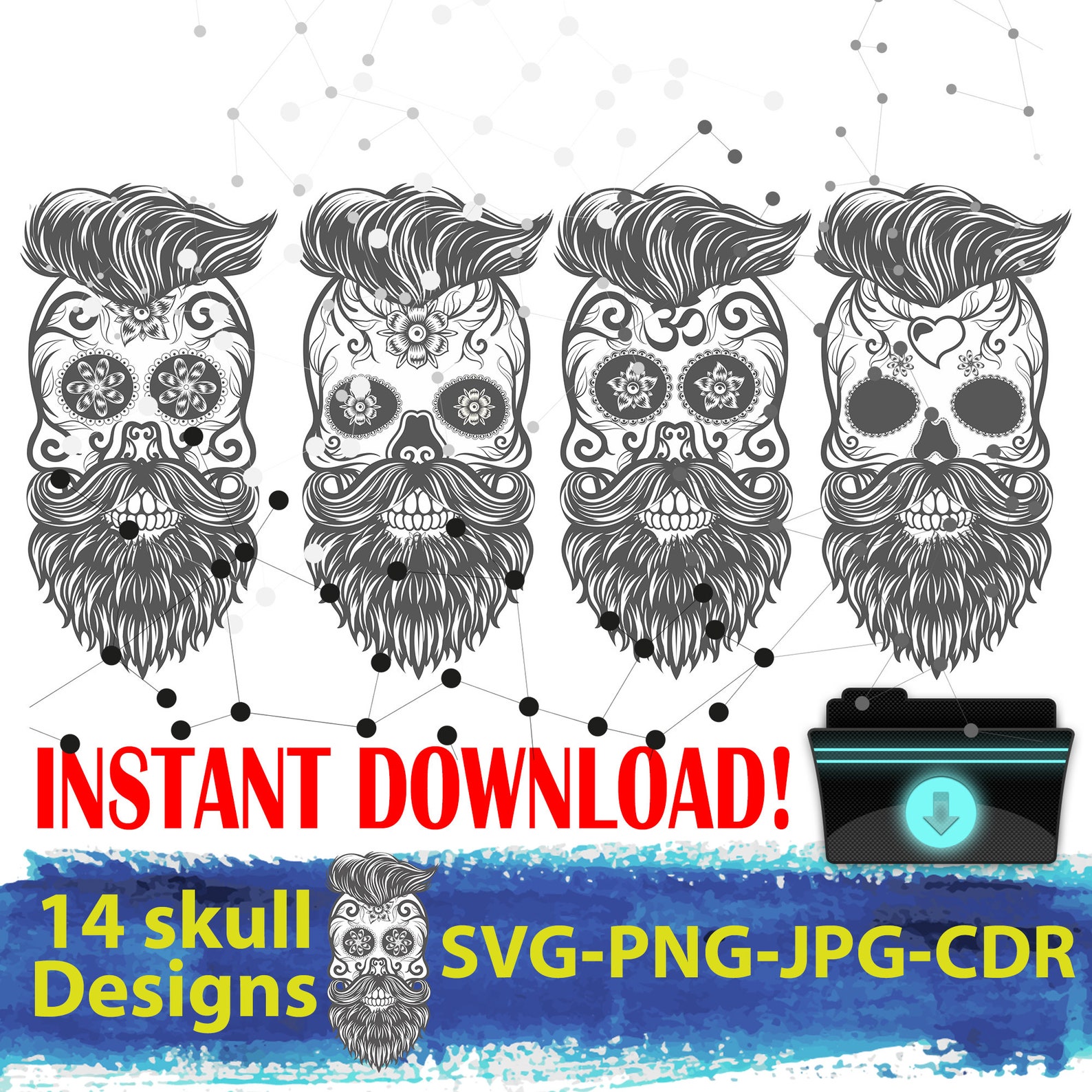Skulls Svg, Skulls Png, Tattoo Skulls, Sugar Skull, Skull Vector, Skull ...