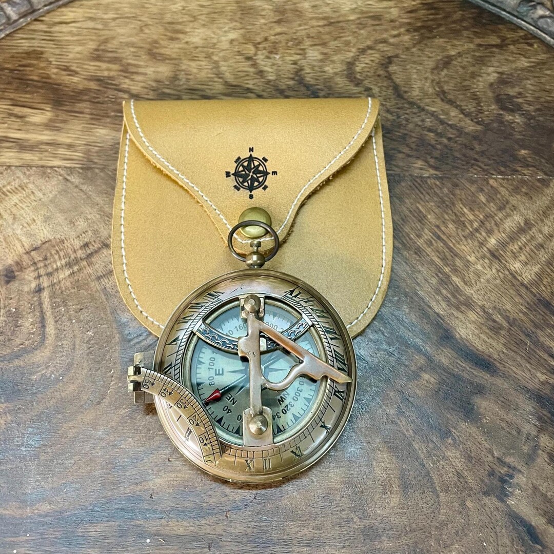 Brass Personalized Sundial Compass With Leather Case – Nautical Gift ...