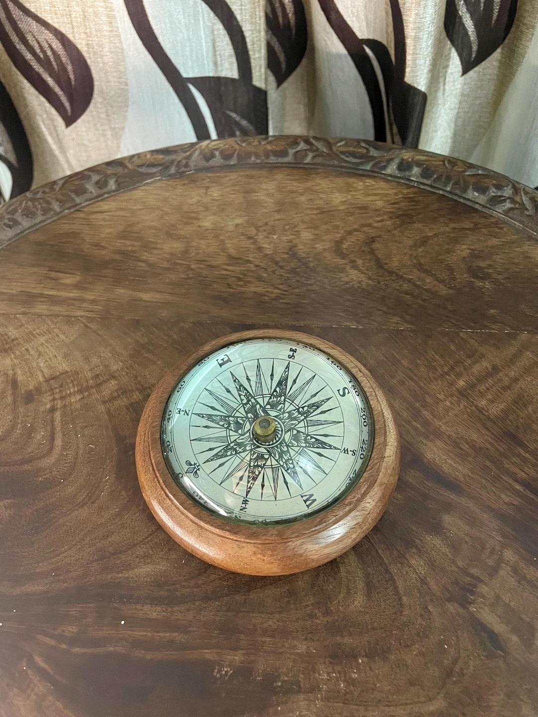 Wooden Compass Paperweight Nautical Desk Decor Antique Style Office ...