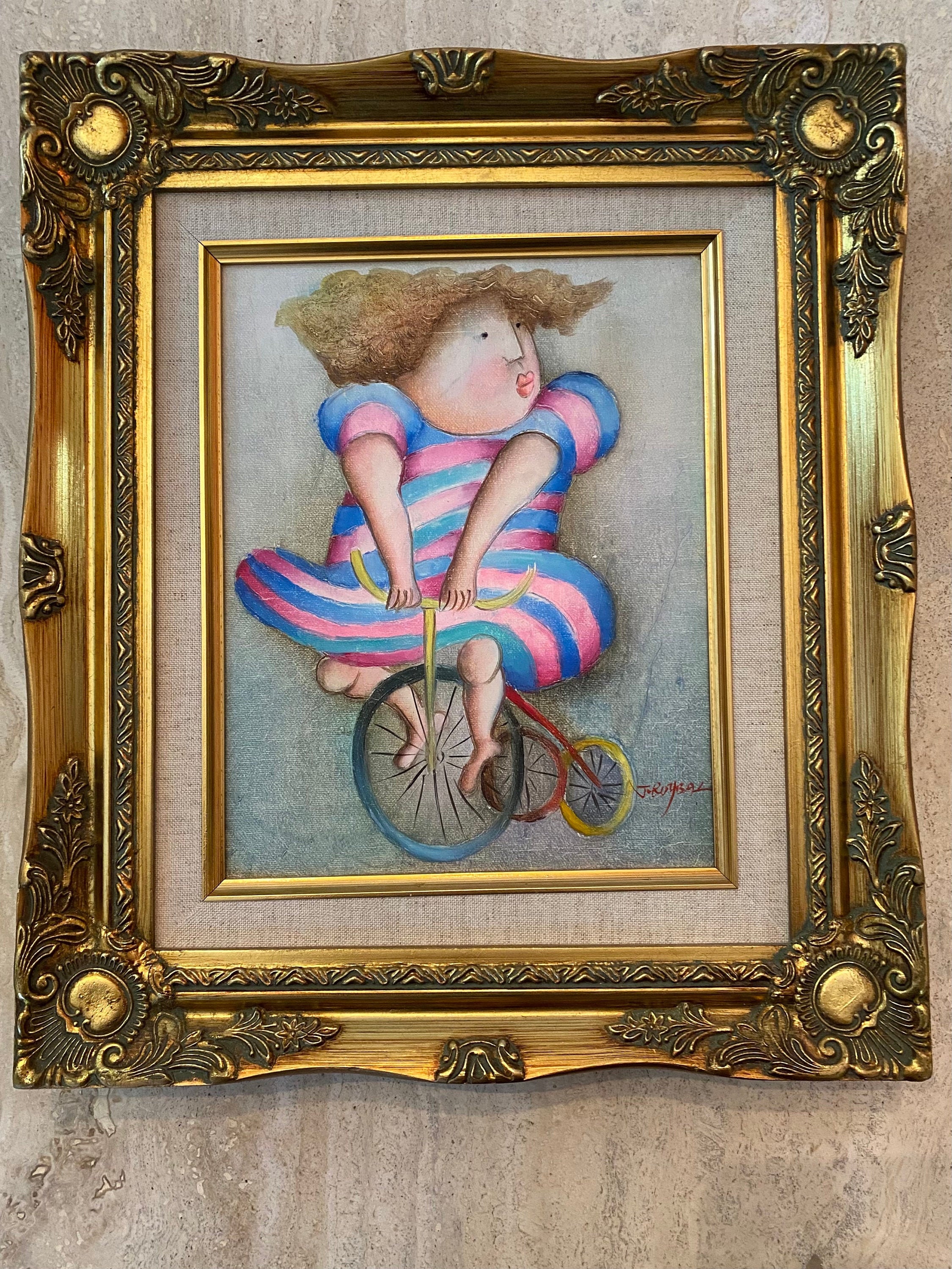 ORIGINAL Joyce Roybal Woman on Tricycle Painting - Etsy UK