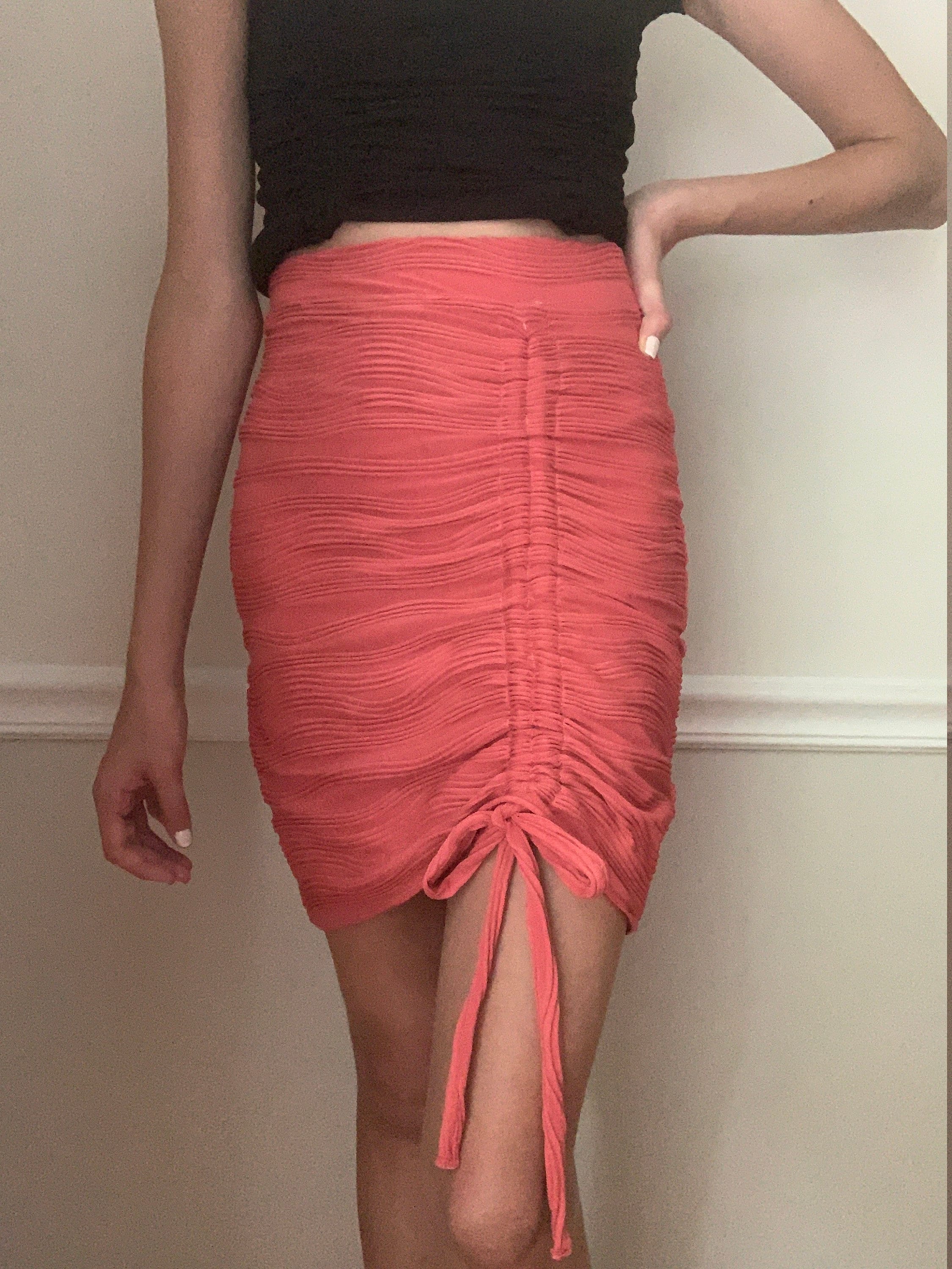 Red One Side Cinched Skirt - Etsy
