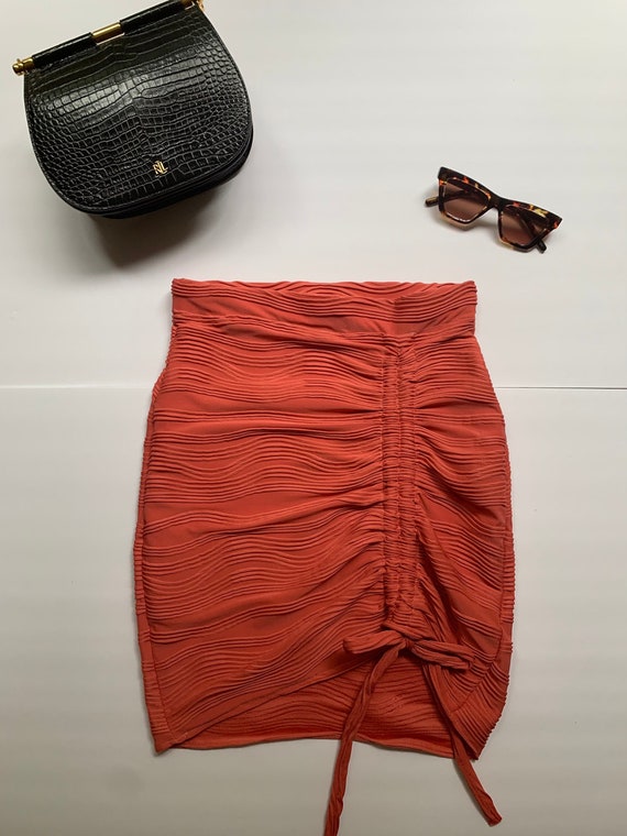 Red one side cinched skirt | Etsy