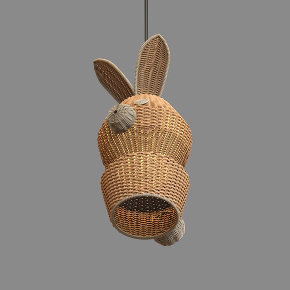 Wicker Willow Rattan Bunny Rabbit Shape Pendant Light Lampshade ...
