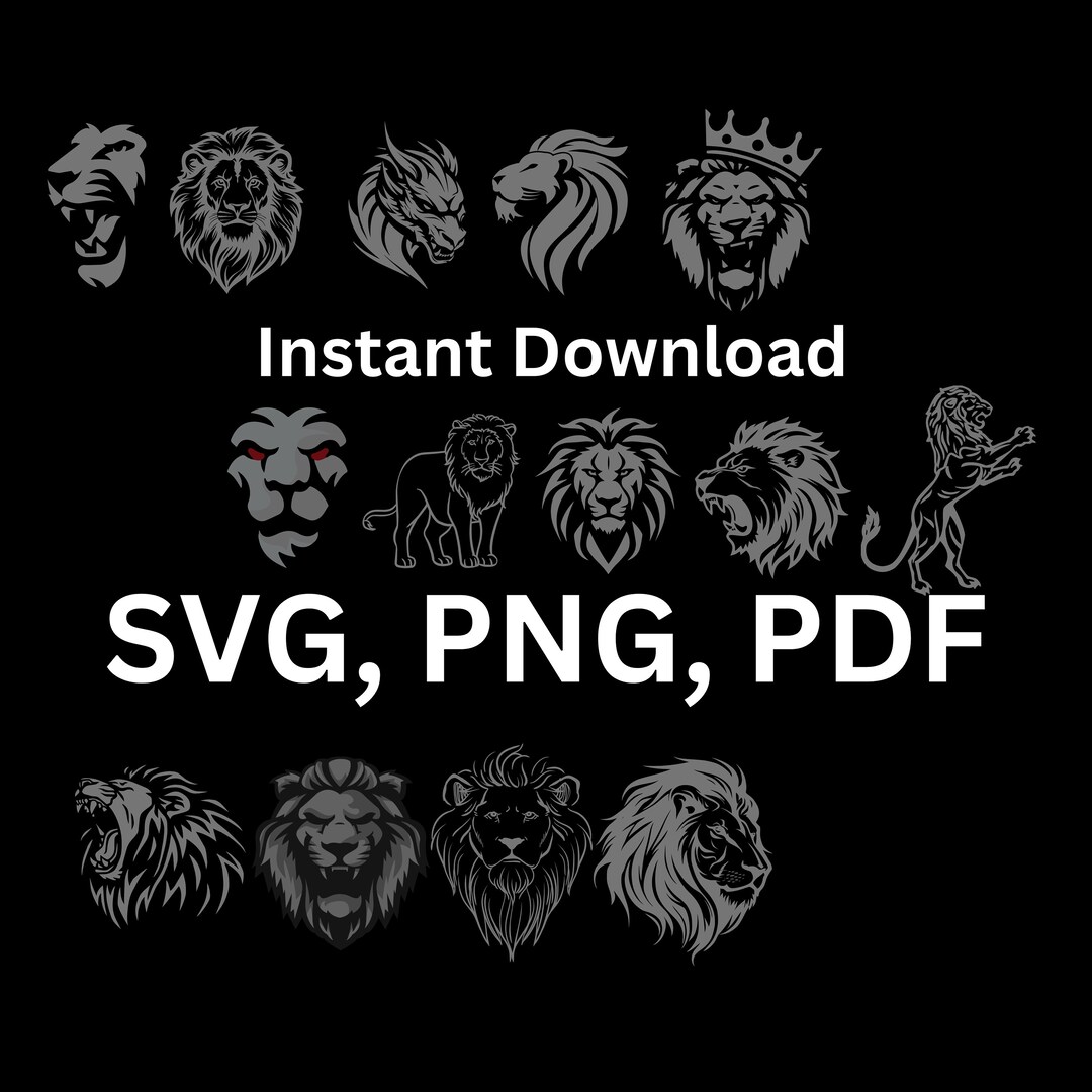 Lion SVG Bundle, Lion SVG, Lion Head Sng, Lion Silhouettes, Lion PNG ...
