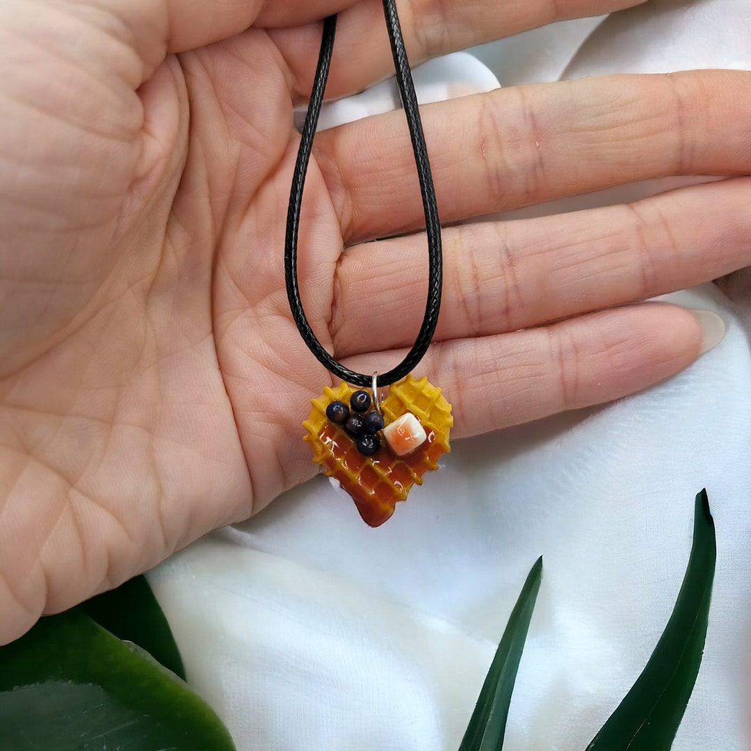Fake Food Dessert Blueberry Maple Syrup Waffle Necklace Gift for Foodie ...