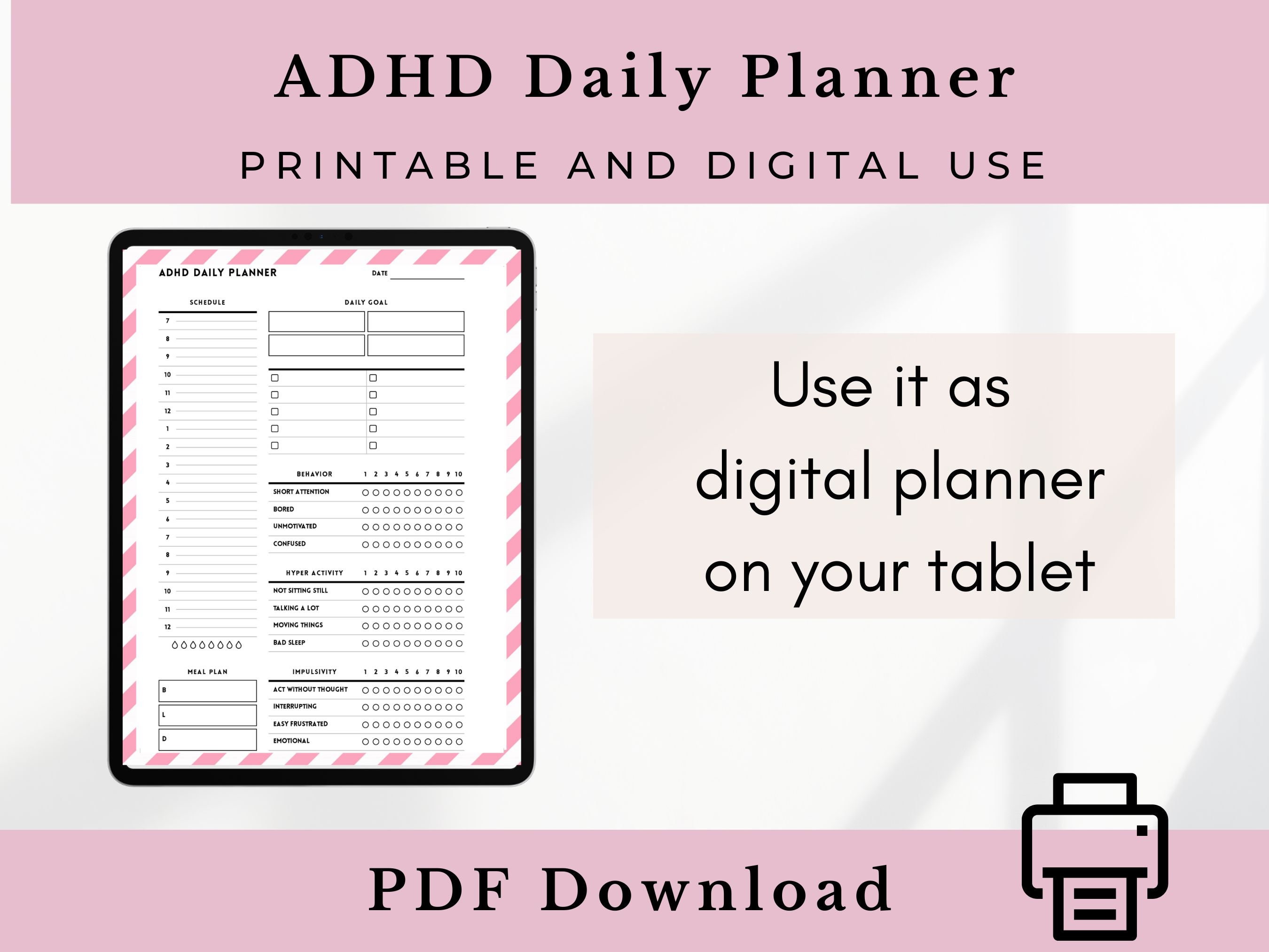 ADHD Daily Planner Printable, Adhd Digital Planner, Adhd Printable ...