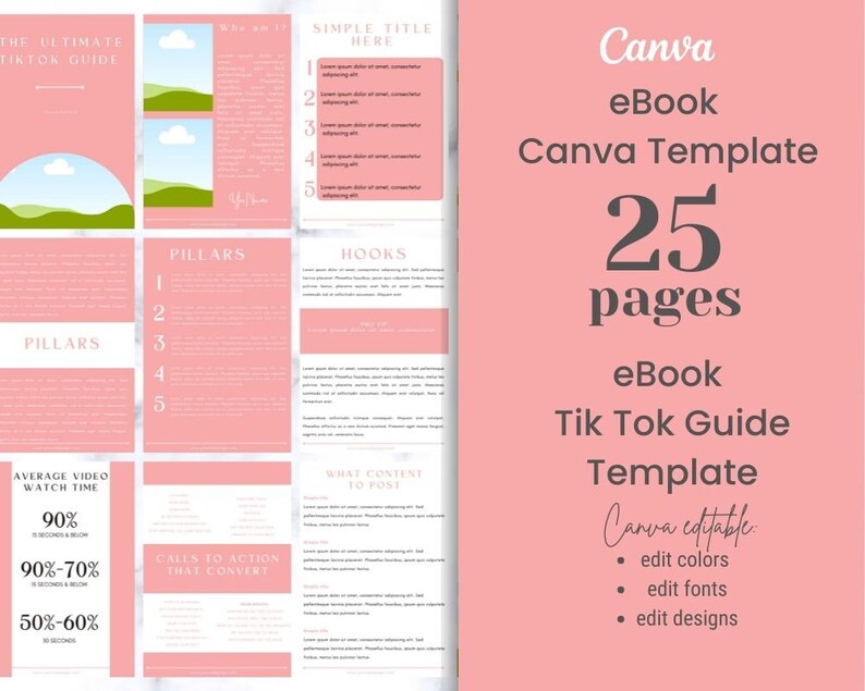 Ebook Template Canva, Tiktok Worbook Template, Worksheet and Lead ...