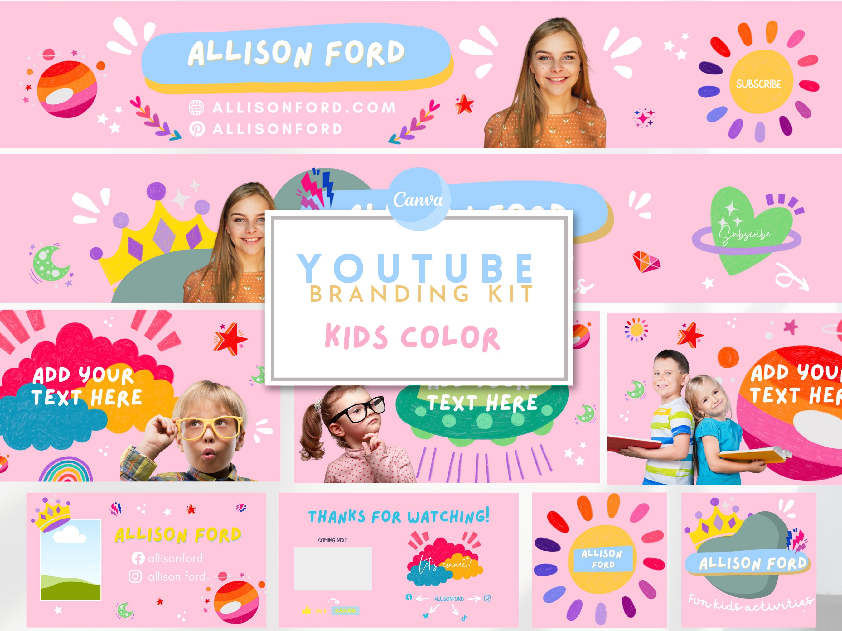 Kids Color Youtube Branding Kit, Youtube Channel Kit, Editable Banner ...